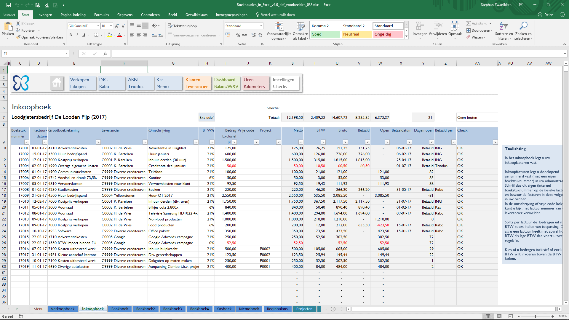 Inkoopboek - Boekhouden in Excel
