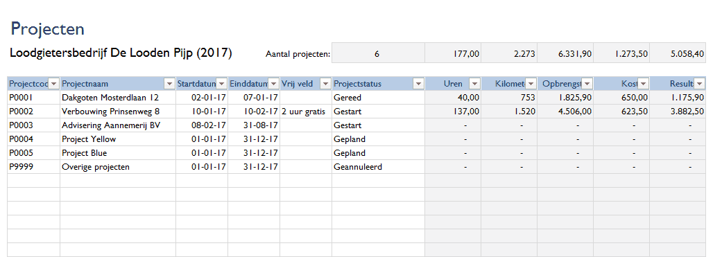 Projecten - Boekhouden in Excel