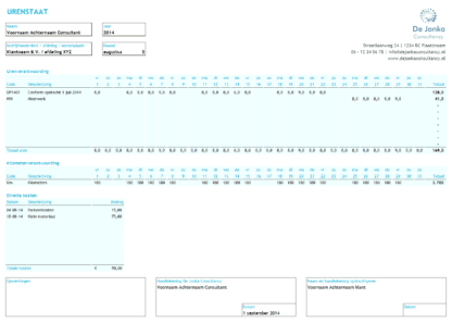 Urenstaat en Factuur voor Consultants - Boekhouden in Excel