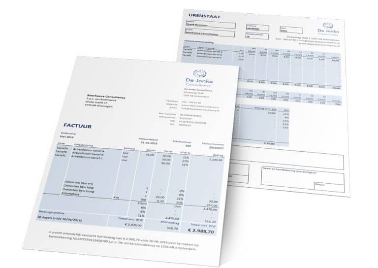 Urenstaat in Excel inclusief facturen en specificaties