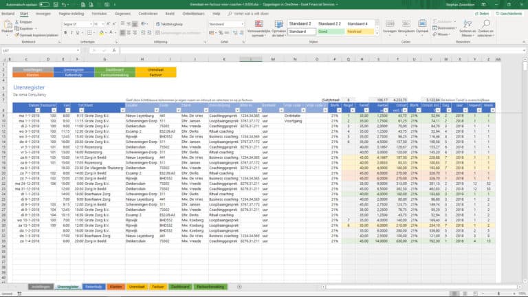 Urenstaat en Factuur voor Coaches - uniek sjabloon in Excel voor coaches