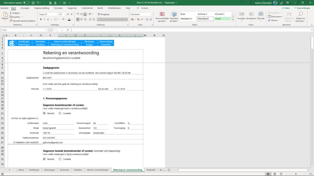 Bewindvoering in Excel voor (familiaire) bewindvoerders - simpel en uniek