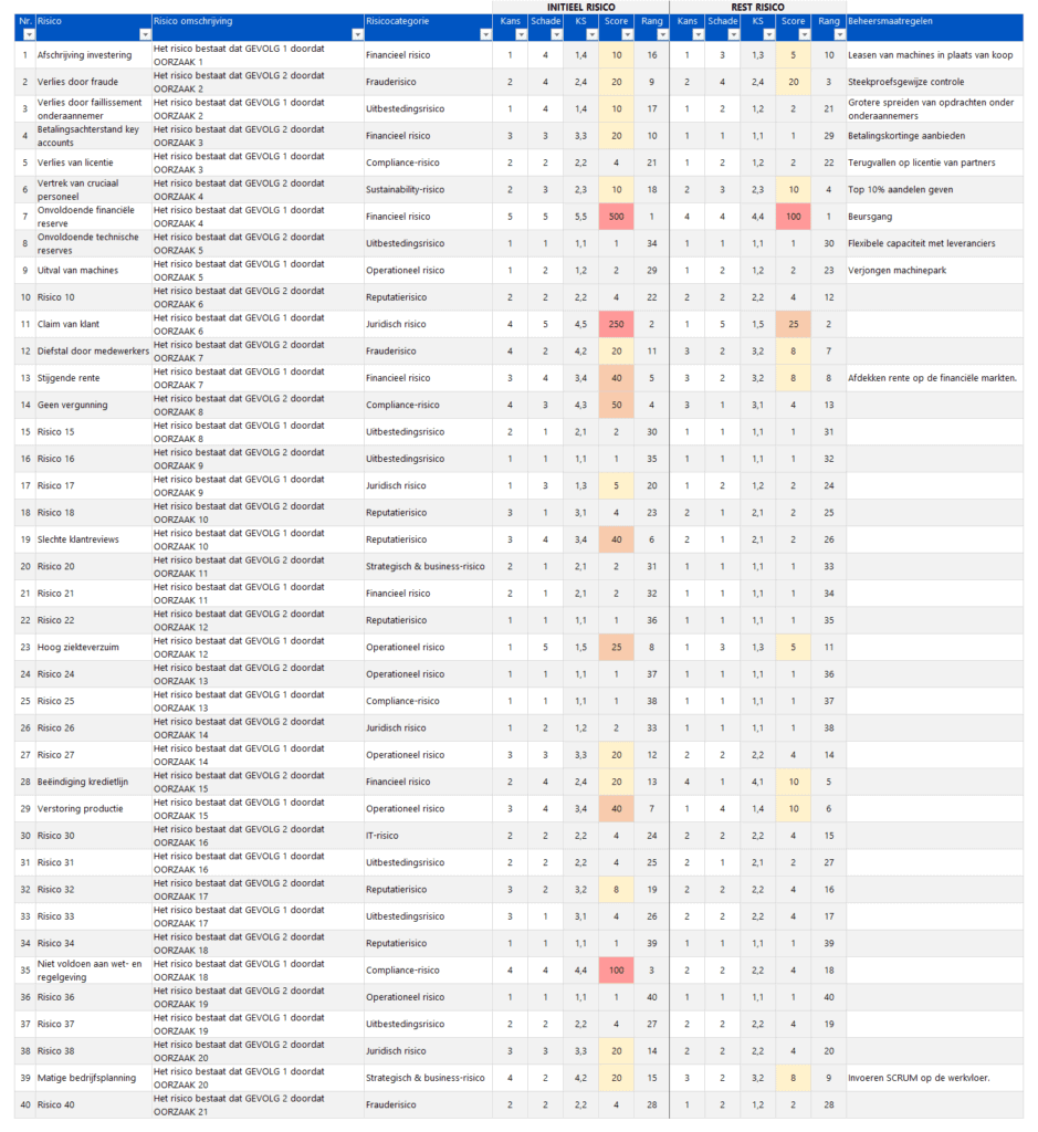 RCSA Risk Control Self Assessment template - simpel en superduidelijk