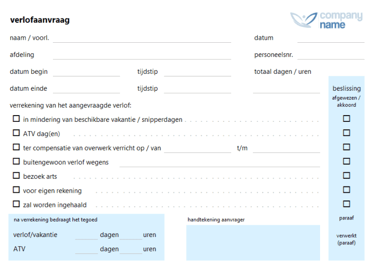 Verlofaanvraagformulier in Excel en PDF - 4 soorten en simpel aanpasbaar