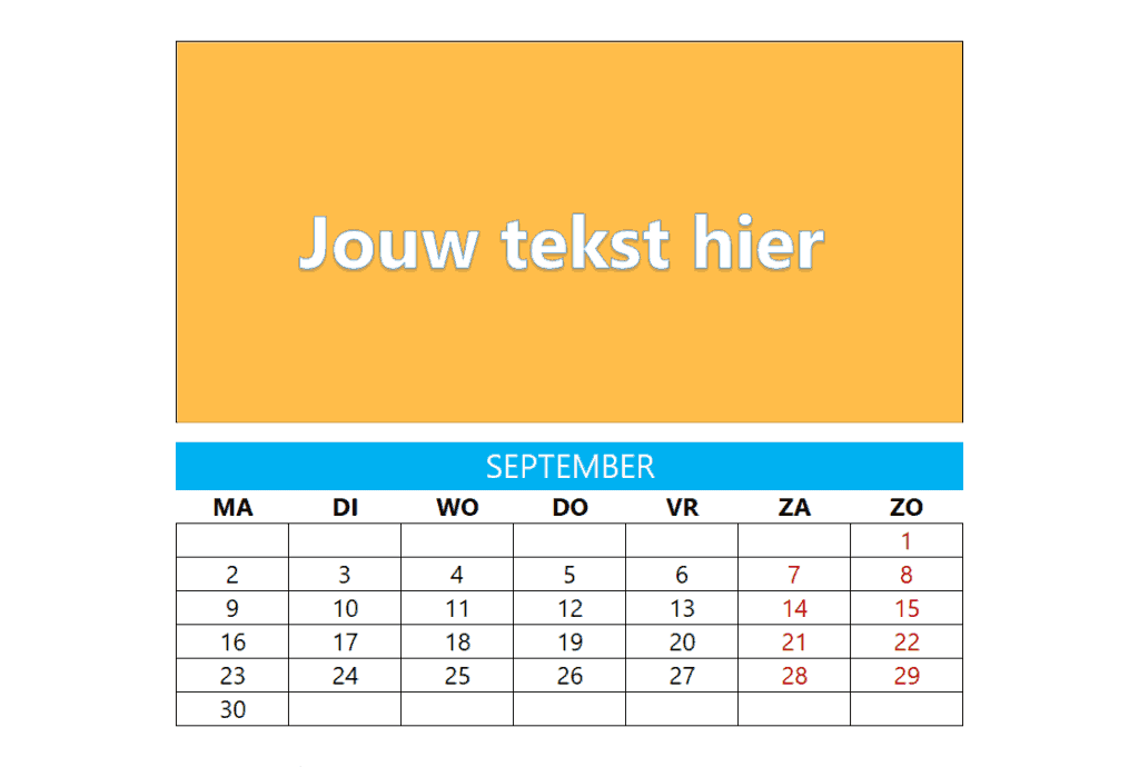 Kalender in Excel, 20 ontwerpen voor jaar-, maand-, week- + dagkalenders