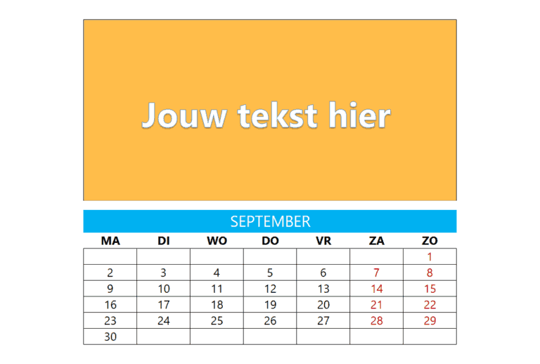 Kalender in Excel, 20 ontwerpen voor jaar-, maand-, week- + dagkalenders