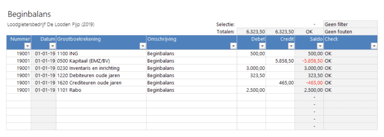 Beginbalans - Boekhouden in Excel