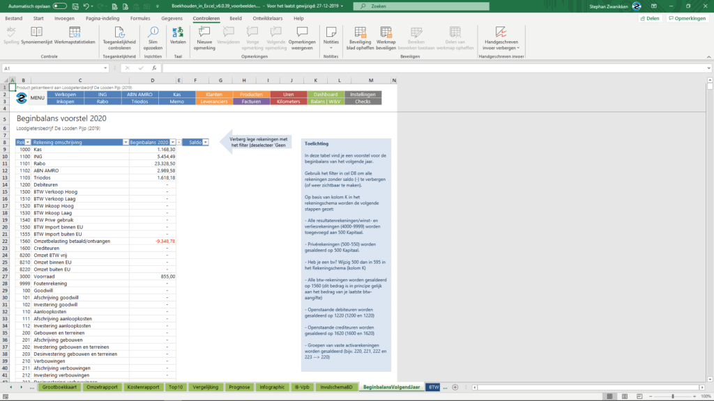 Beginbalans voorstel - Boekhouden in Excel