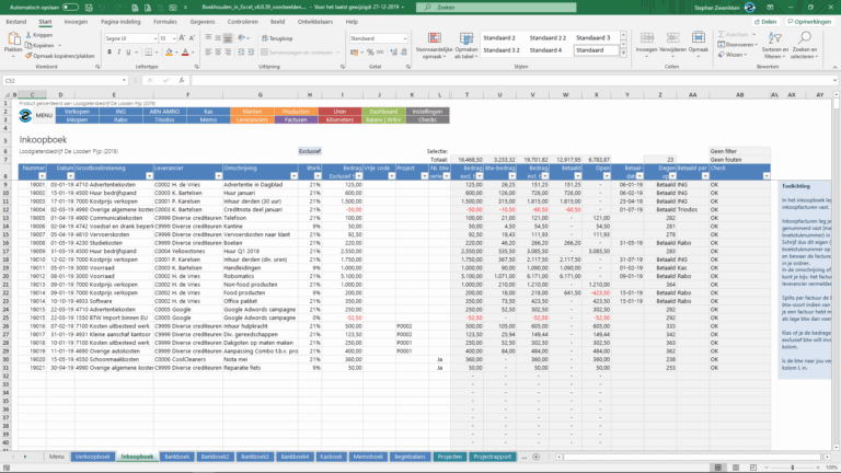 Inkoopboek - Boekhouden in Excel