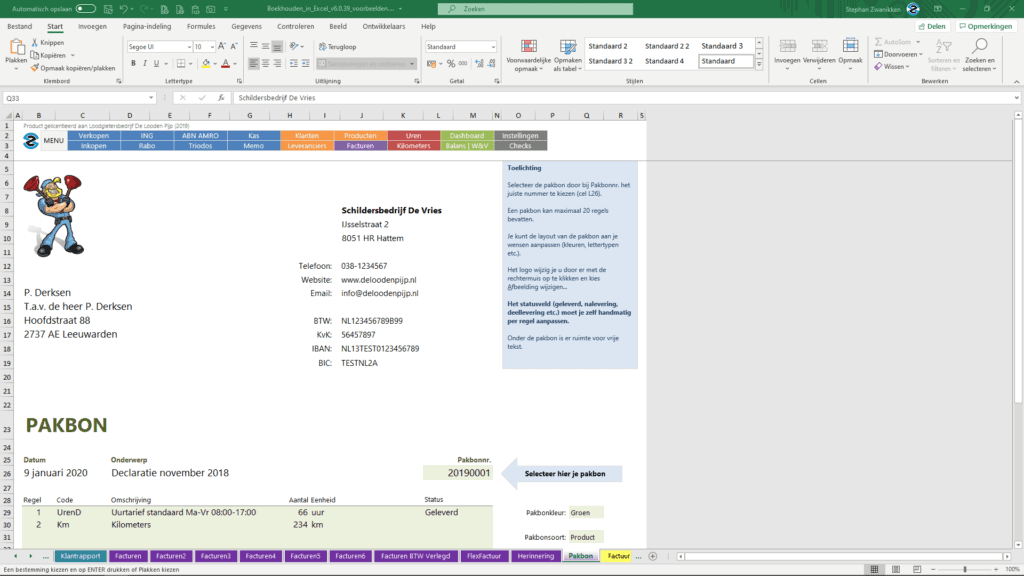 Pakbon - Boekhouden in Excel