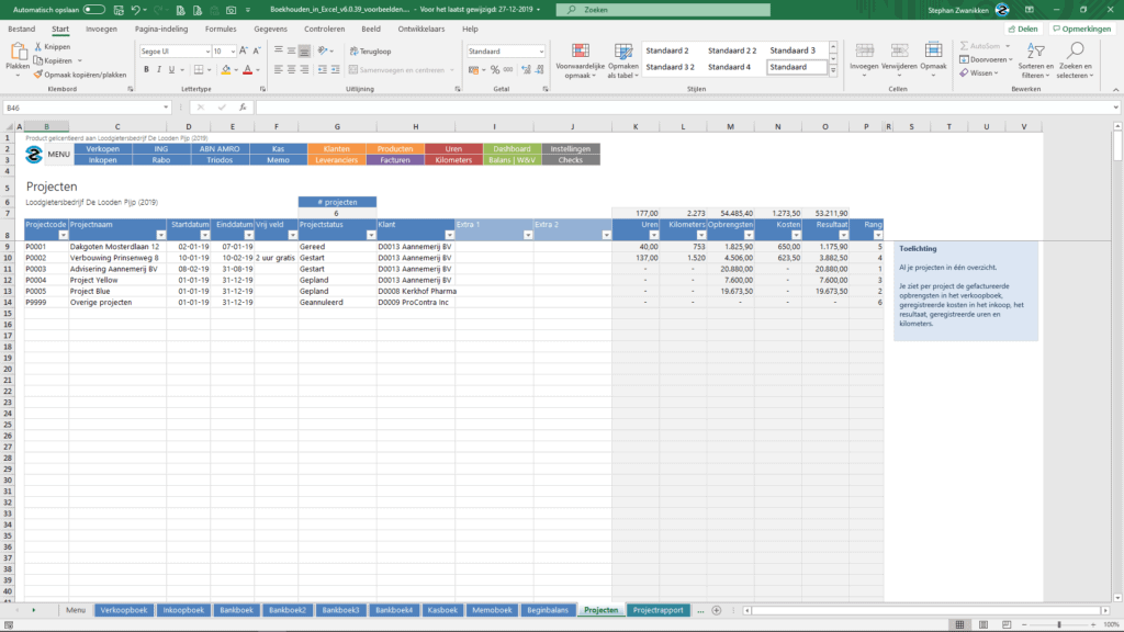 Projecten - Boekhouden in Excel