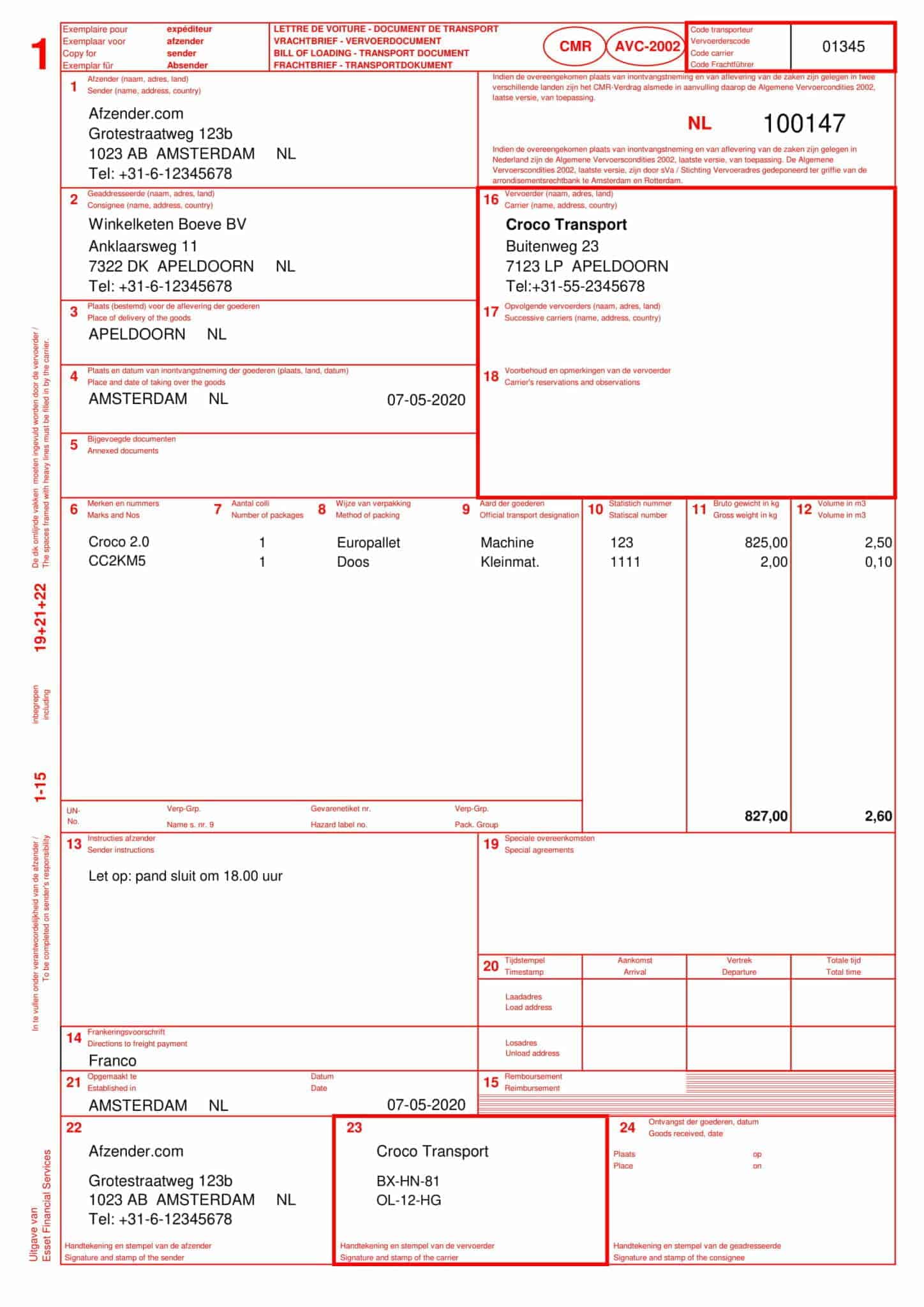 CMR vrachtbrief in Excel - altijd vrachtbrieven op voorraad