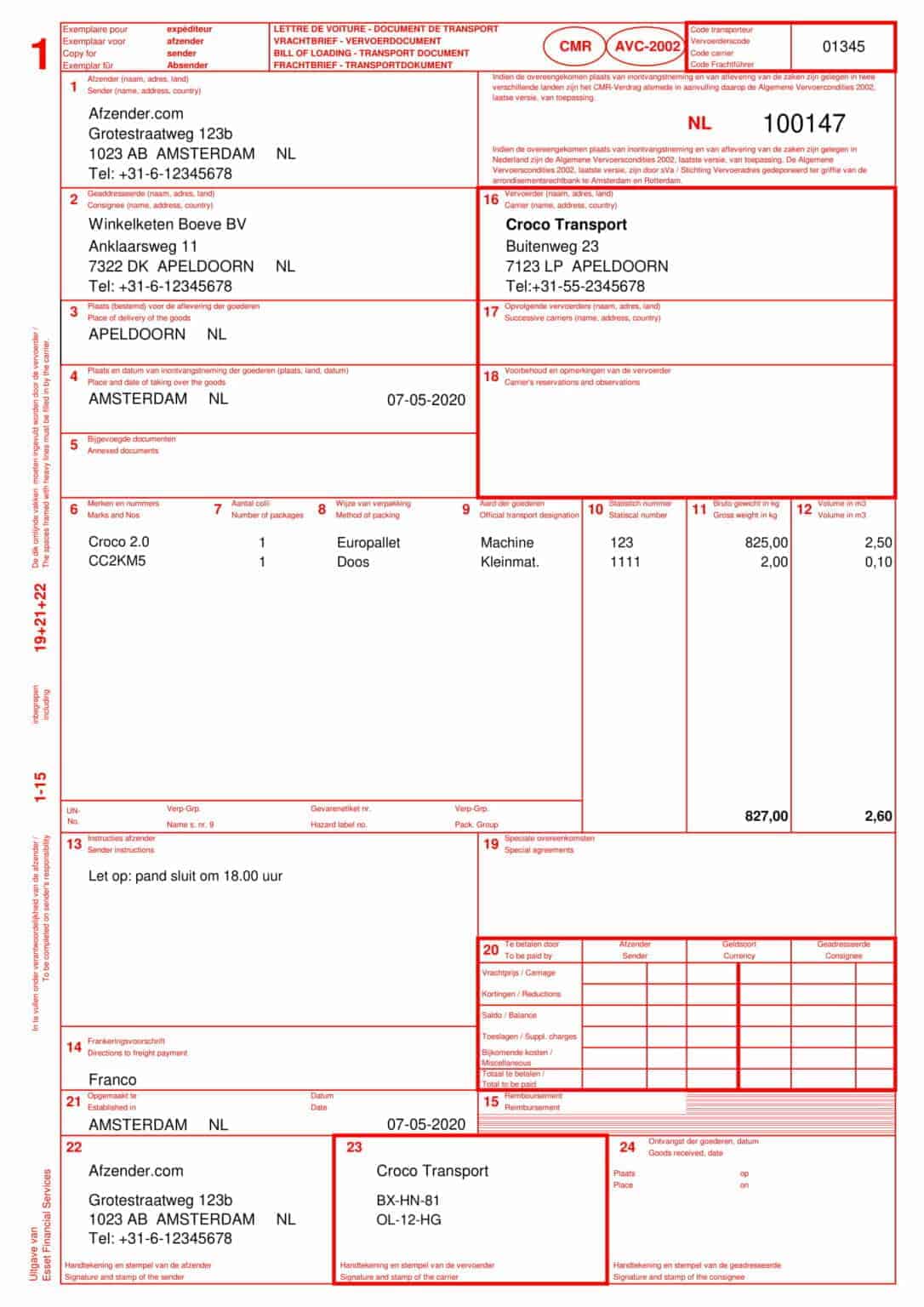 CMR vrachtbrief in Excel - altijd vrachtbrieven op voorraad