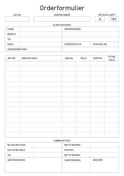 Orderformulier in Excel - handig orders maken en tracken