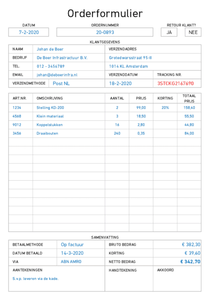 Orderformulier in Excel - handig orders maken en tracken