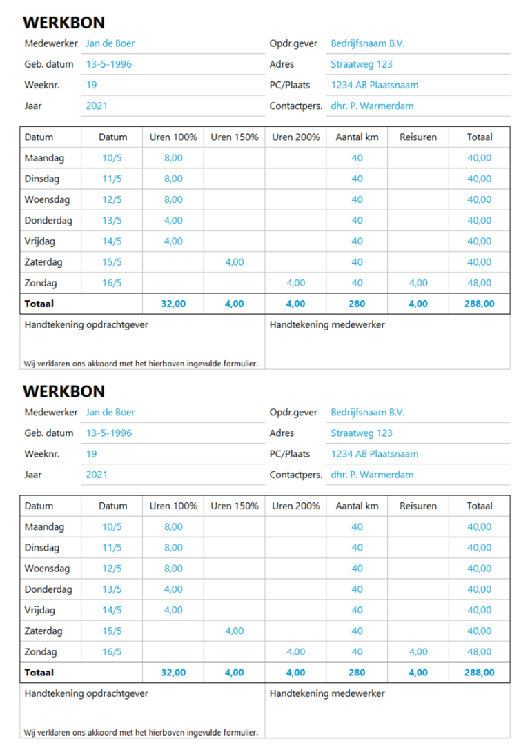 Werkbon in Excel - snel en eenvoudig werkbonnen maken in Excel