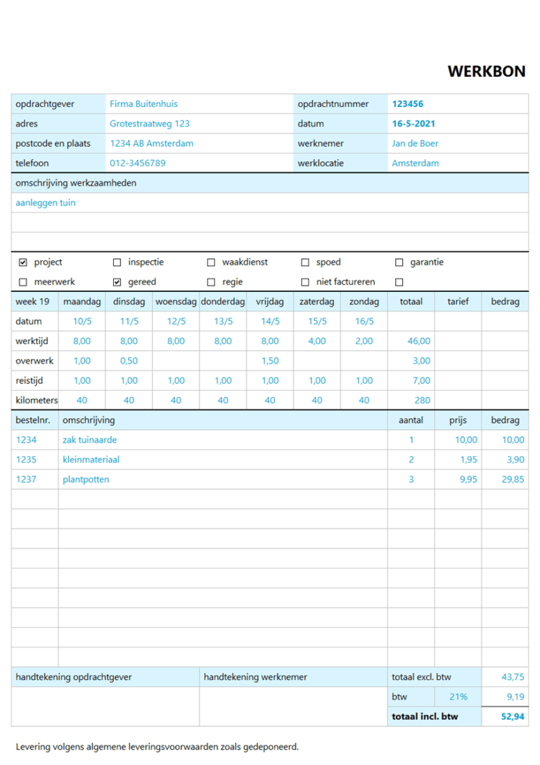 Werkbon in Excel - snel en eenvoudig werkbonnen maken in Excel