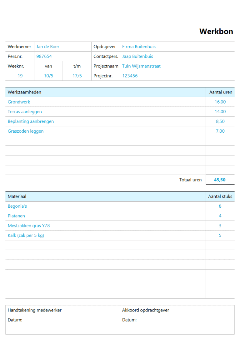 Werkbon in Excel - snel en eenvoudig werkbonnen maken in Excel