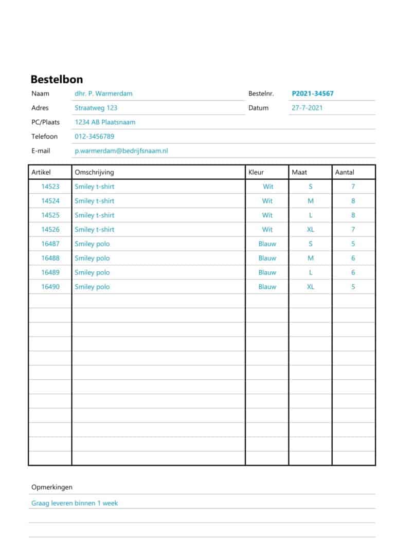 Bestelbon in Excel - snel en eenvoudig bestelformulieren maken in Excel