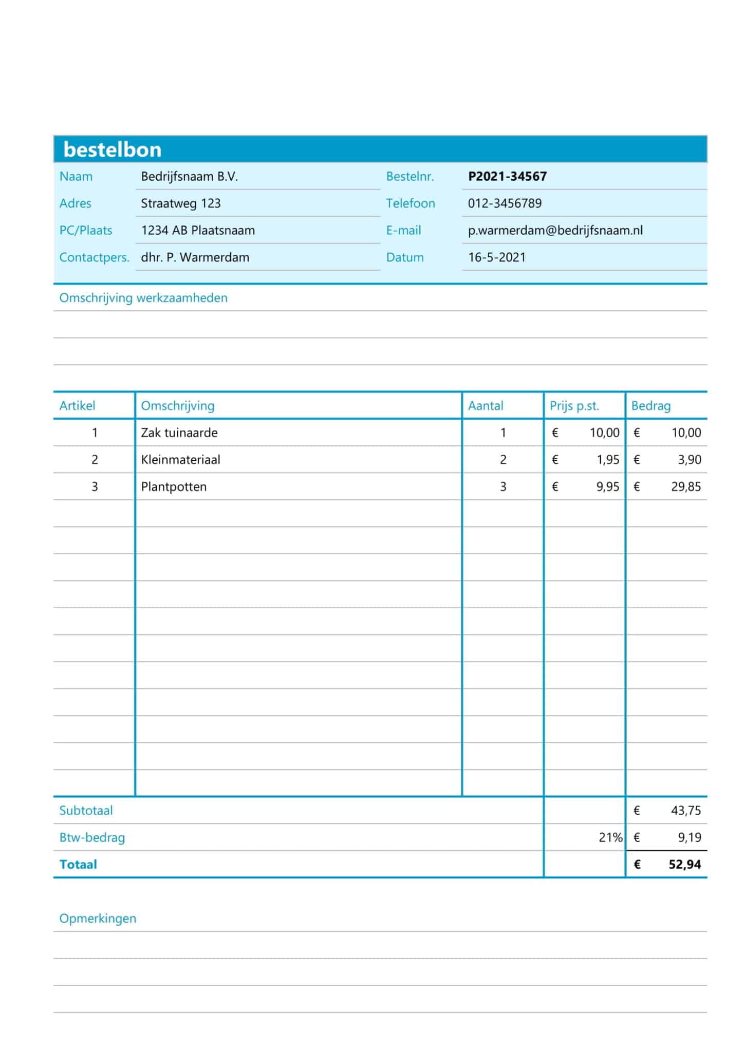 Bestelbon in Excel - snel en eenvoudig bestelformulieren maken in Excel