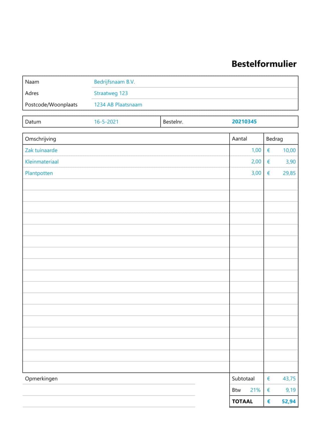 Bestelbon in Excel - snel en eenvoudig bestelformulieren maken in Excel