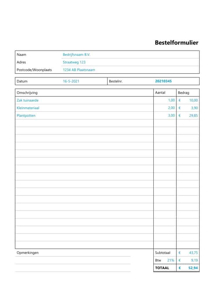 Bestelbon in Excel - snel en eenvoudig bestelformulieren maken in Excel