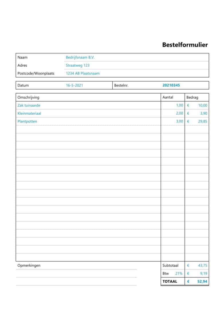 Bestelbon in Excel - snel en eenvoudig bestelformulieren maken in Excel