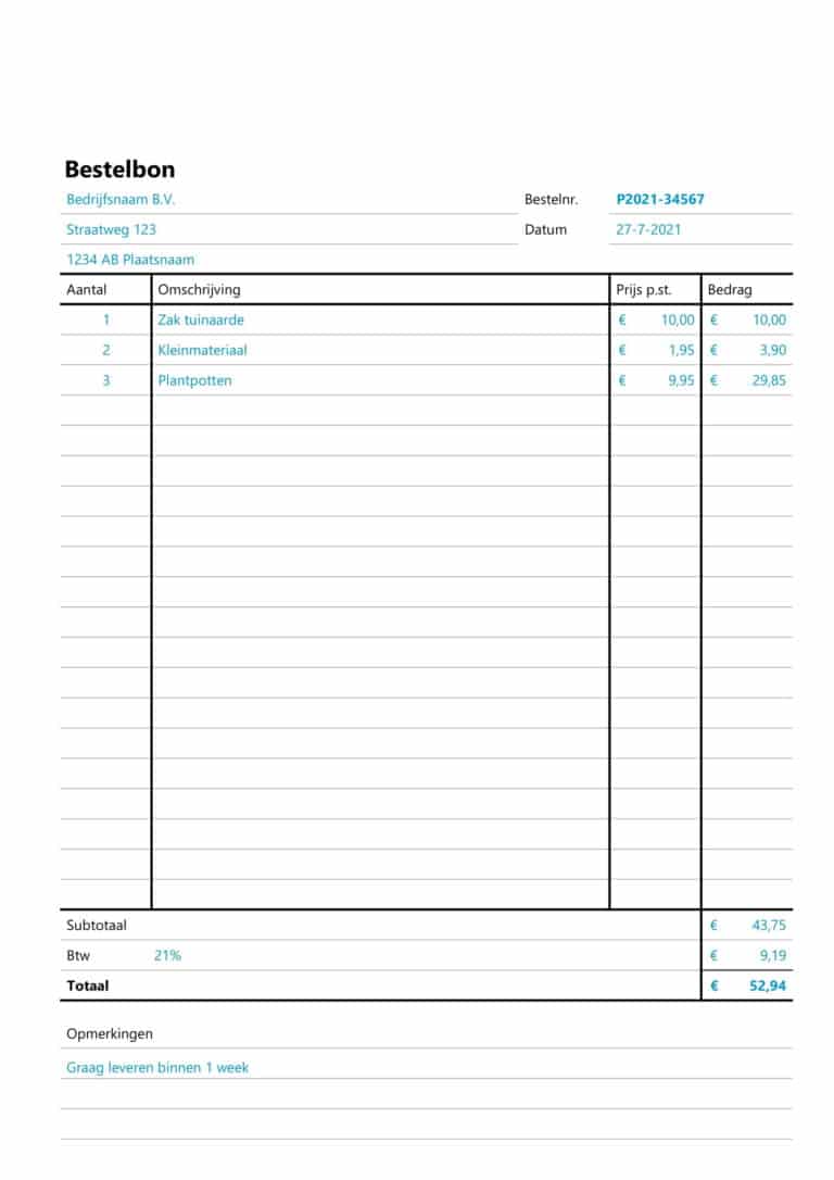 Bestelbon in Excel - snel en eenvoudig bestelformulieren maken in Excel