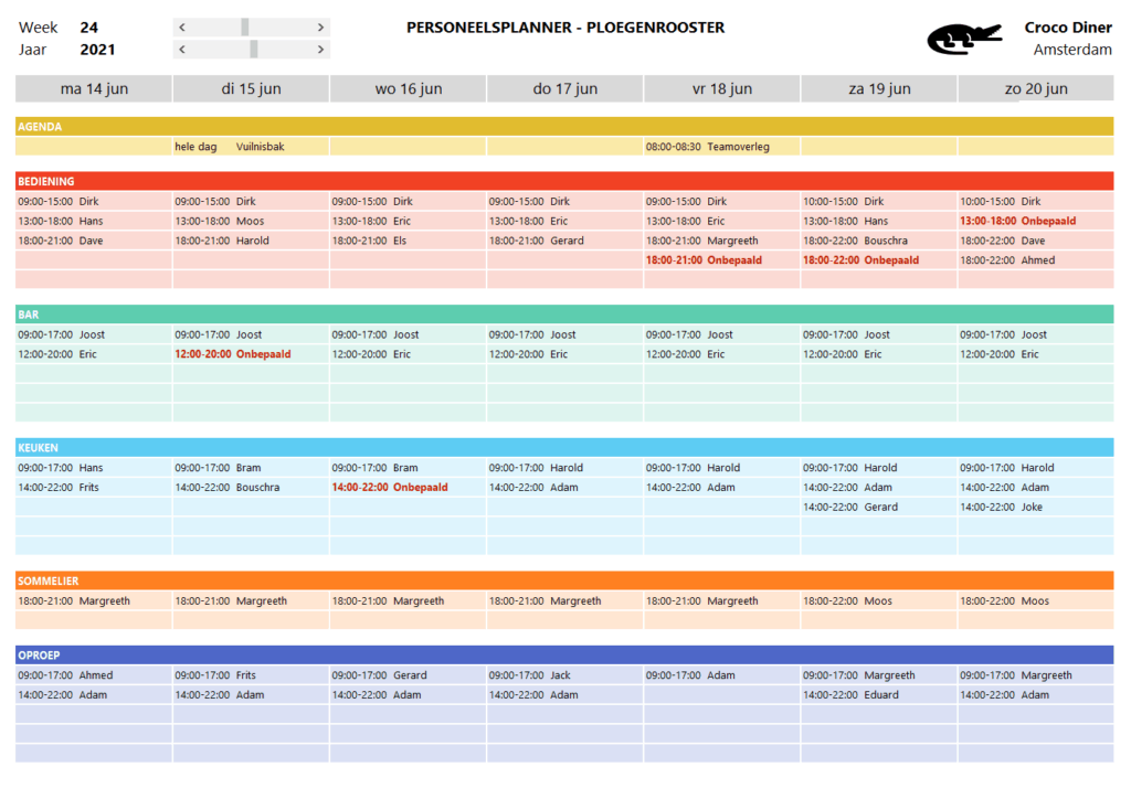 Personeelsplanner in Excel - maak snel een werkrooster