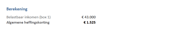 Algemene heffingskorting berekenen bij een bepaald belastbaar inkomen