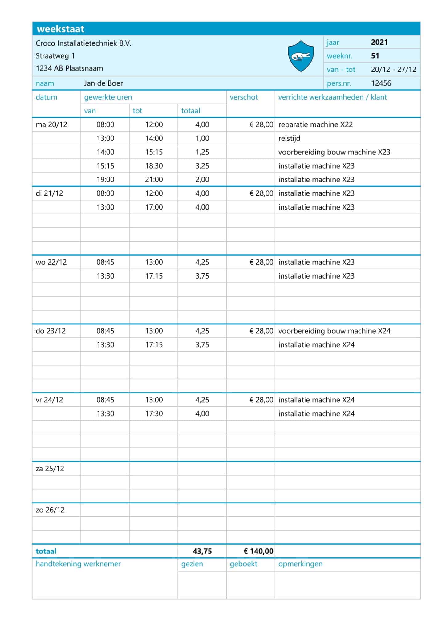 Weekstaat in Excel - snel en eenvoudig weekstaten maken in Excel