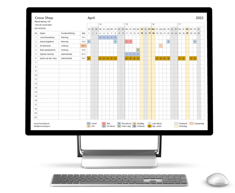Personeel- en activiteitenplanner in Excel (per maand of per weken)
