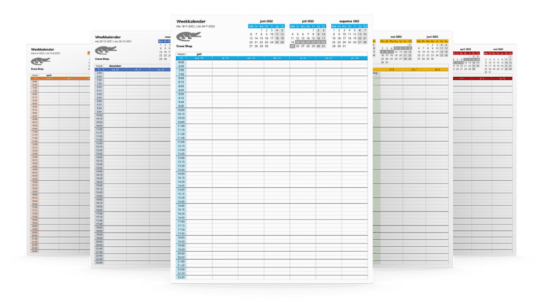 Weekkalender in Excel - kies uit 5 ontwerpen en 10 kleuren