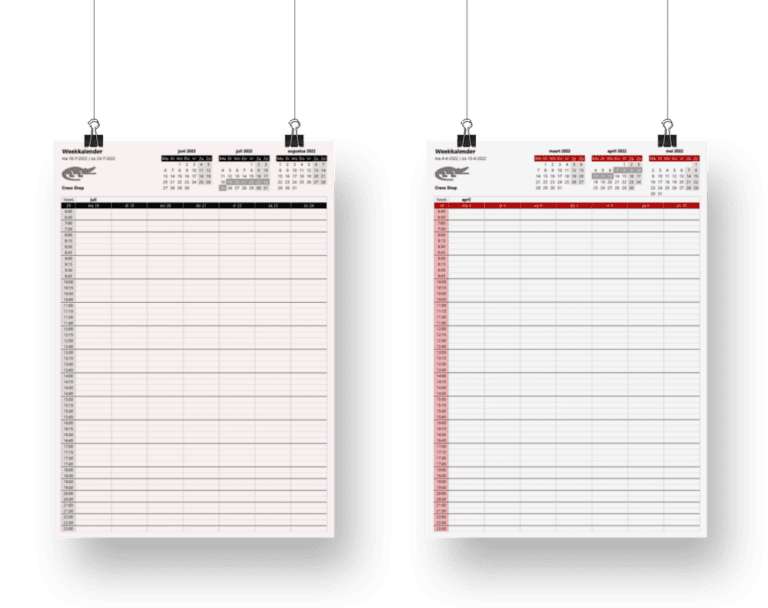 Weekkalender in Excel - kies uit 5 ontwerpen en 10 kleuren