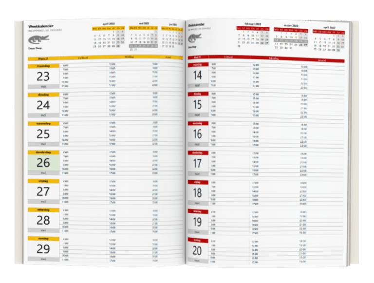 Weekkalender in Excel - kies uit 5 ontwerpen en 10 kleuren