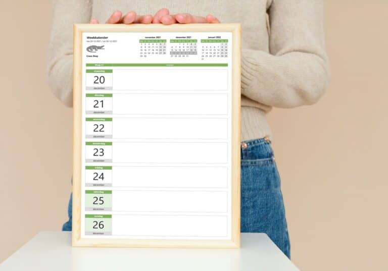 Weekkalender in Excel - kies uit 5 ontwerpen en 10 kleuren