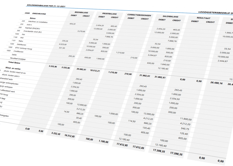Kolommenbalans in Excel maken - incl. correctieboekingen