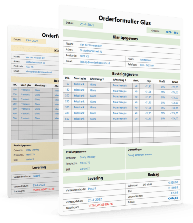 Orderformulieren in Excel - simpel bestelformulieren invullen en tracken