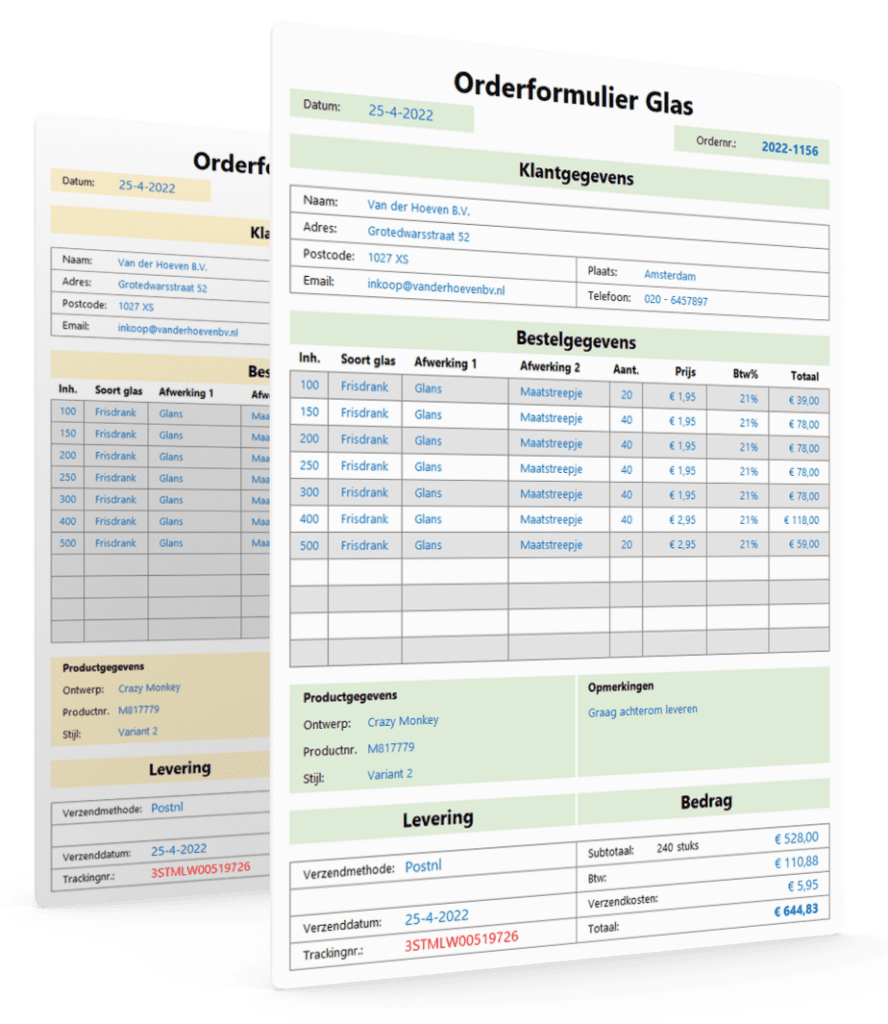 Orderformulieren in Excel - simpel bestelformulieren invullen en tracken