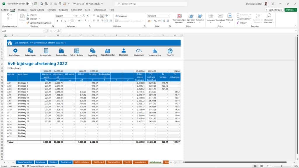 VvE in Excel - simpele Excel-tool voor Verenigingen van Eigenaren