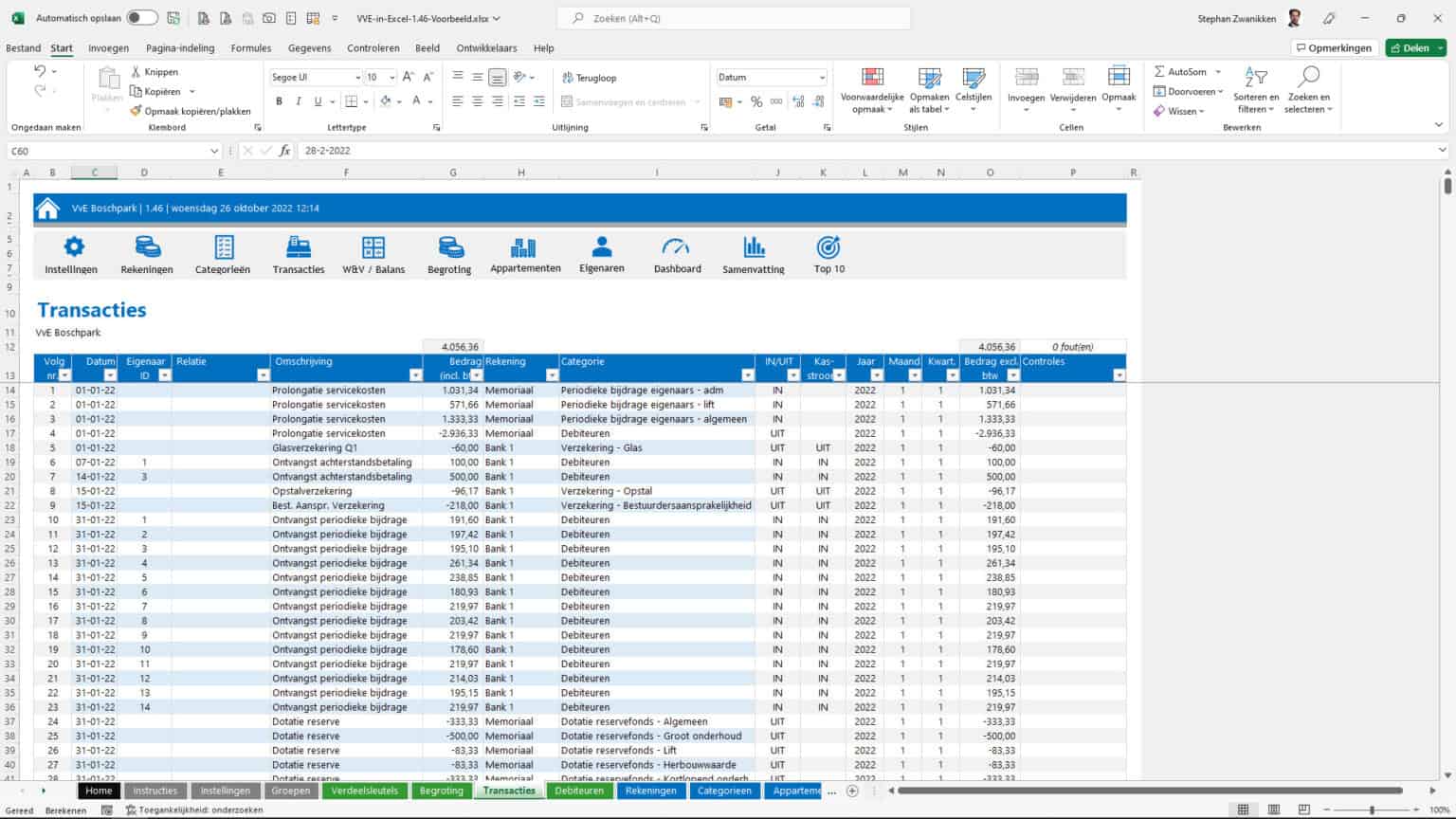 VvE in Excel - simpele Excel-tool voor Verenigingen van Eigenaren