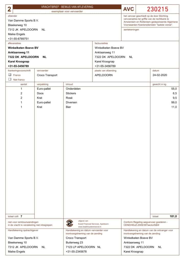 AVC-vrachtbrief in Excel maken voor je transportonderneming