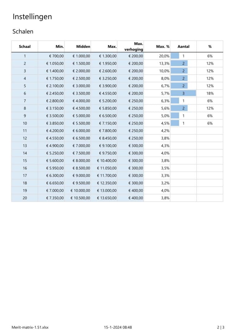 Merit Matrix - kant-en-klaar rekenmodel in Excel