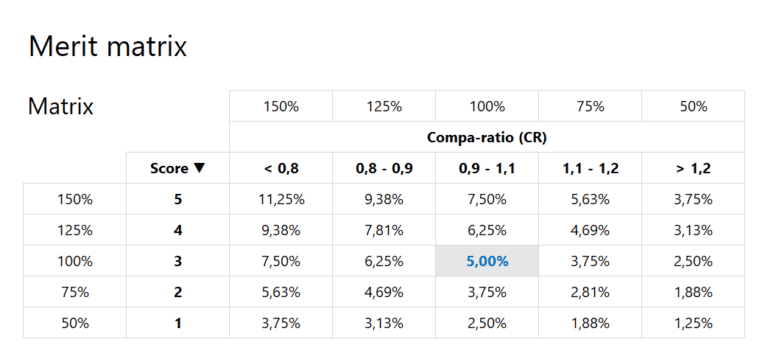 Merit Matrix - kant-en-klaar rekenmodel in Excel