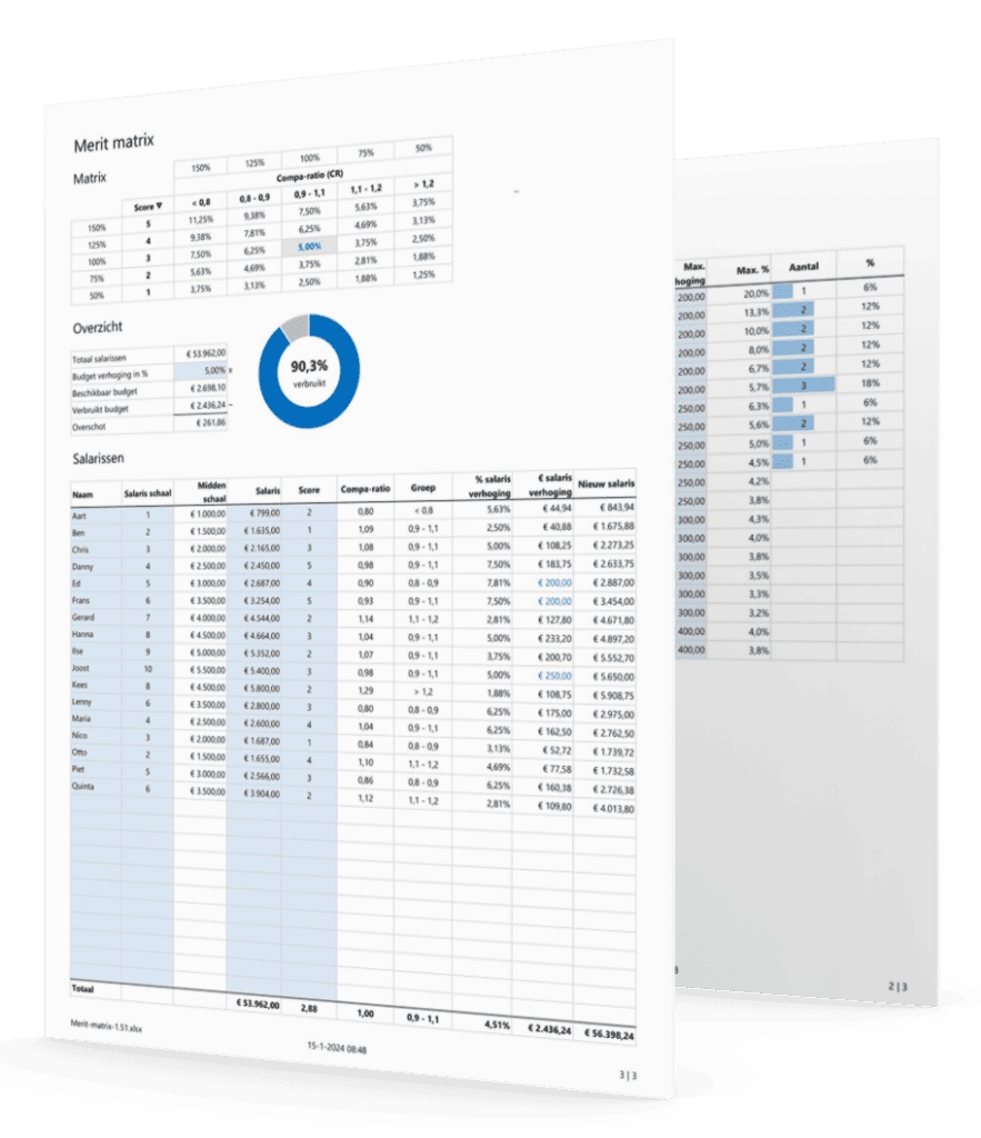 Merit Matrix - kant-en-klaar rekenmodel in Excel