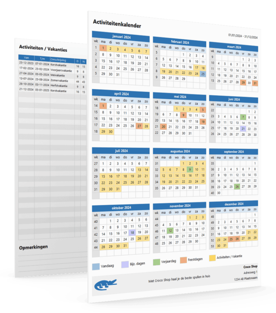 Activiteitenkalender in Excel - plan activiteiten, vakanties etc.