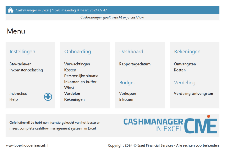 Cashmanager in Excel - simpel cashflow managementsysteem