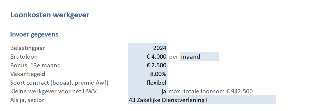 Loonkosten werkgever berekenen in Excel